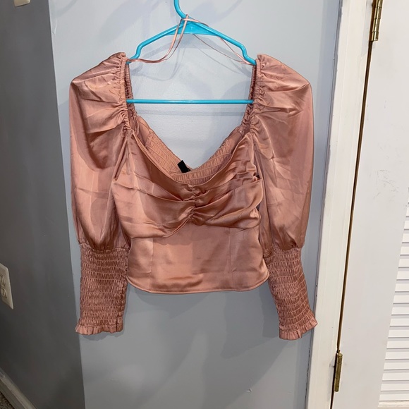 Divided | Tops | Divided By Hm Satin Puffed Sleeve Bustier Crop Top ...